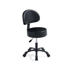 lilfurni black lift swivel rolling stool round chair,thick sturdy padding,adjustable stool with wheels for doctor,medical,massage salon,office,shop(with back, black)