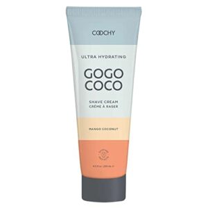 coochy ultra hydrating shaving cream | prevents irritation, bumps & dry skin | doubles as hair conditioner | coconut oil, tea tree oil, jojoba oil, shea butter & aloe vera | mango coconut 8.5oz/250ml