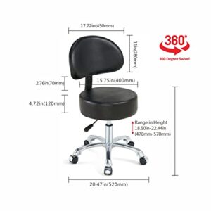 Lilfurni Black Lift Swivel Rolling Stool Round Chair,Thick Sturdy Padding,Adjustable Stool with Wheels for Doctor,Medical,Massage Salon,Office,Shop(with Back, Black)