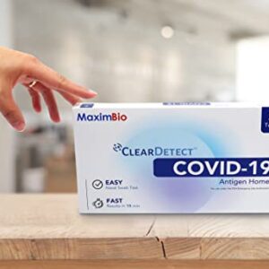 MaximBio ClearDetect Covid-19 Test Kit At Home Rapid Antigen Self Testing FDA EUA Authorized, Easy Nasal Swab, Fast Results in 15 Minutes, 2 Tests Pack