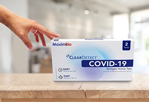 MaximBio ClearDetect Covid-19 Test Kit At Home Rapid Antigen Self Testing FDA EUA Authorized, Easy Nasal Swab, Fast Results in 15 Minutes, 2 Tests Pack