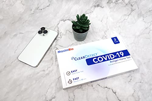 MaximBio ClearDetect Covid-19 Test Kit At Home Rapid Antigen Self Testing FDA EUA Authorized, Easy Nasal Swab, Fast Results in 15 Minutes, 2 Tests Pack