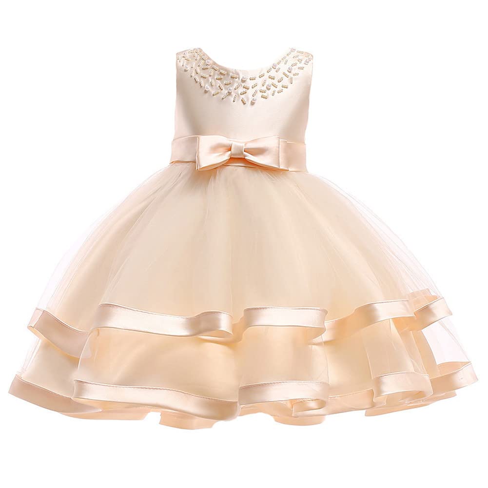 Flower Girls Wedding Pageant Babies Birthday Party Frock Child Christmas Event Baptism Prom Tutu Sunny Dresses (5017 Champagne,80)