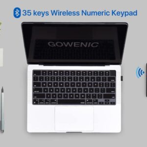 GOWENIC Wireless Numeric Keypad, 35 Key Bluetooth Number Pad, 2.4G Wireless Ergonomic Design Silent Rechargeable One Handed Gaming Keyboard for Laptop, Computer, Desktop