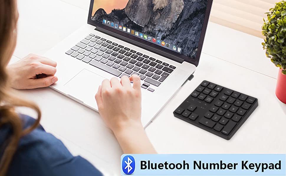 GOWENIC Wireless Numeric Keypad, 35 Key Bluetooth Number Pad, 2.4G Wireless Ergonomic Design Silent Rechargeable One Handed Gaming Keyboard for Laptop, Computer, Desktop