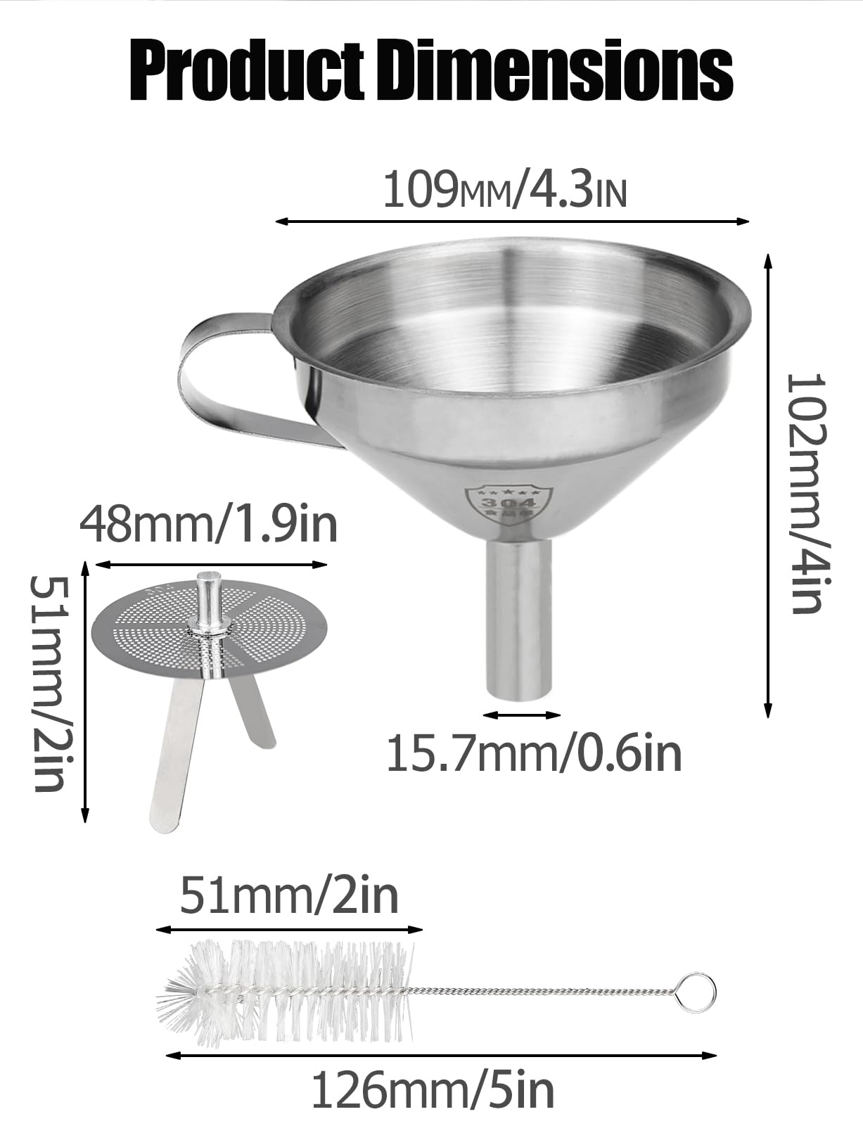 Resin Funnel, Resin Filter Funnel with Strainer 3D Printer Stainless Steel Resin Funnel for Filtering and Recycling UV SLA/DLP/LCD Photosensitive Resin, with Cleaning Brush