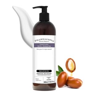 pharmacopia hotel argan oil conditioner - natural hydrating, vegan & cruelty-free hair care with aloe vera, olive leaf extract and chamomile for dry hair and detangling, for men and women, 16.2 oz