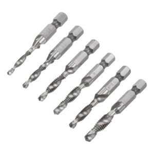 uxcell combination drill and tap bit set, 6-32 8-32 10-3210-24 12-24 1/4-20 high speed steel 4341 spiral flute drilling tapping tool 1/4" hex shank 6pcs