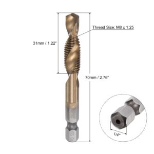 uxcell Combination Drill and Tap Bit, 1/4" Hex Shank M8 x 1.25 Metric Uncoated M35 Cobalt High Speed Steel Spiral Flute Drilling Tapping Tool