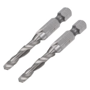 uxcell combination drill and tap bit, 1/4" hex shank m5 x 0.8 metric uncoated high speed steel 4341 spiral flute drilling tapping tool 2pcs