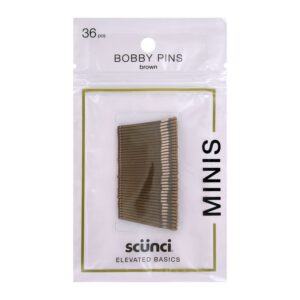 scunci elevated basics mini bobby pins, 36-pieces (brown)