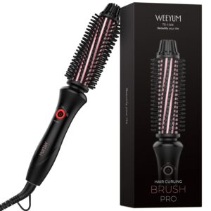 weeyum brush curling irons for short hair 1 inch barrel, dual volatge curling iron with brush for travel, 3 temperature settings curling brush iron with ceramic tourmaline