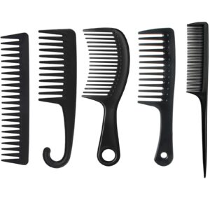 5 pcs hair comb set wide tooth comb for detangling fine tooth rat tail comb for styling shower comb with hook women men (black)