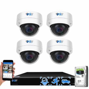 gw security 8 channel nvr ultrahd 4k 8mp face/human/vehicle detection poe security camera system with 4 x 4k 8mp ip microphone smart ai dome camera, 100ft night vision, outdoor indoor cameras