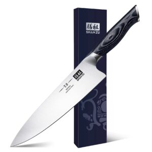 shan zu 8 inch japanese chef knife, chefs knife kitchen knives, japanese super steel sharp chef's knives with k133 ergonomic handle, black tortoise genbu series