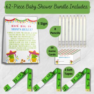 WillaBees Measure Mommys Belly Baby Shower Game How Big is Mom's 64 Piece Fiesta Cactus Games Includes Sign 50 Playing Cards 10 Pencils 3 Measuring Tape Sprinkle, MultiColor