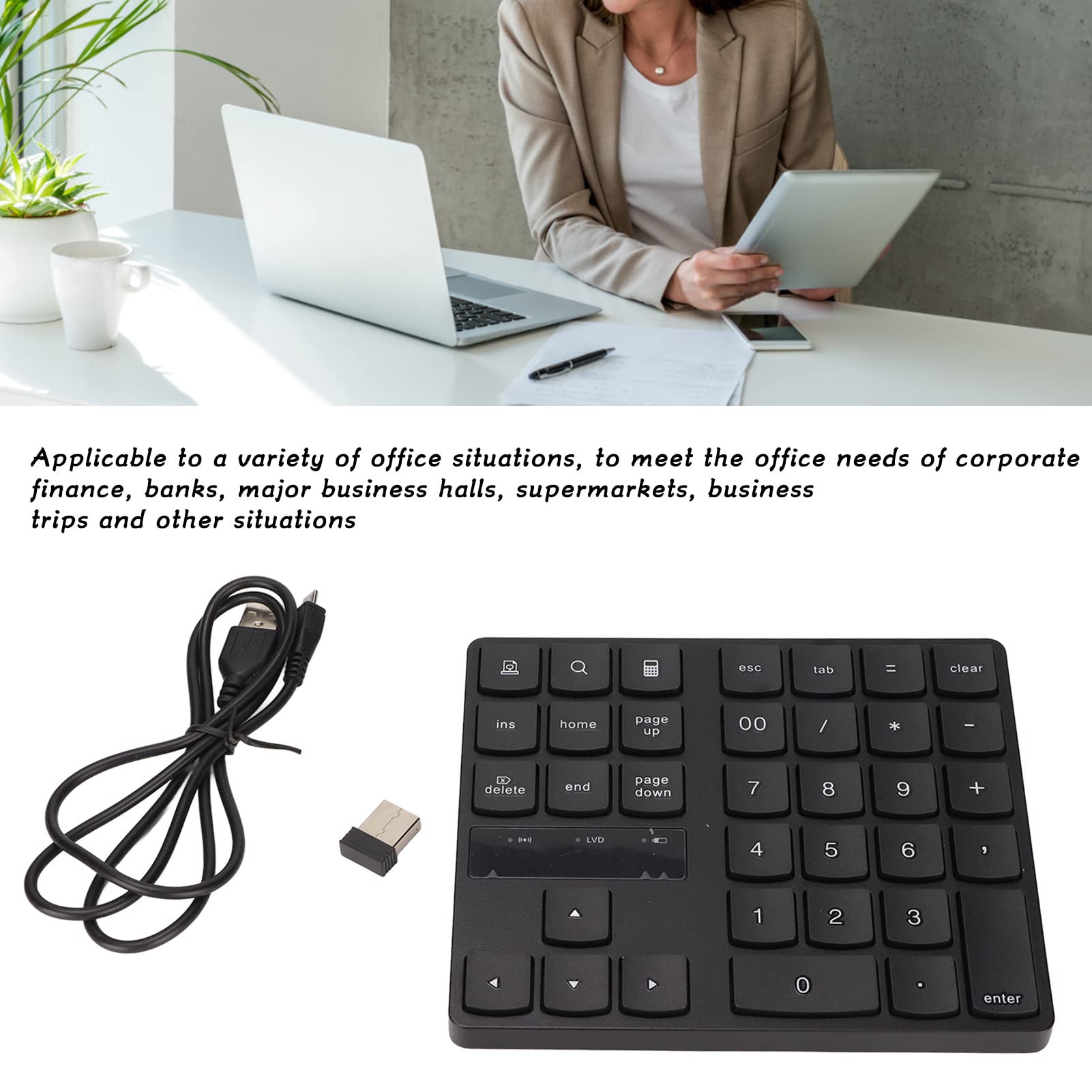 GOWENIC Wireless Numeric Keypad, 35 Key Bluetooth Number Pad, 2.4G Wireless Ergonomic Design Silent Rechargeable One Handed Gaming Keyboard for Laptop, Computer, Desktop