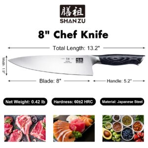 SHAN ZU 8 inch Japanese Chef Knife, Chefs Knife Kitchen Knives, Japanese Super Steel Sharp Chef's Knives with K133 Ergonomic Handle, Black Tortoise Genbu Series