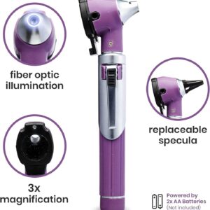 Zyrev ZetaLife Otoscope Set with 150 Extra Disposable Specula Tips, Purple