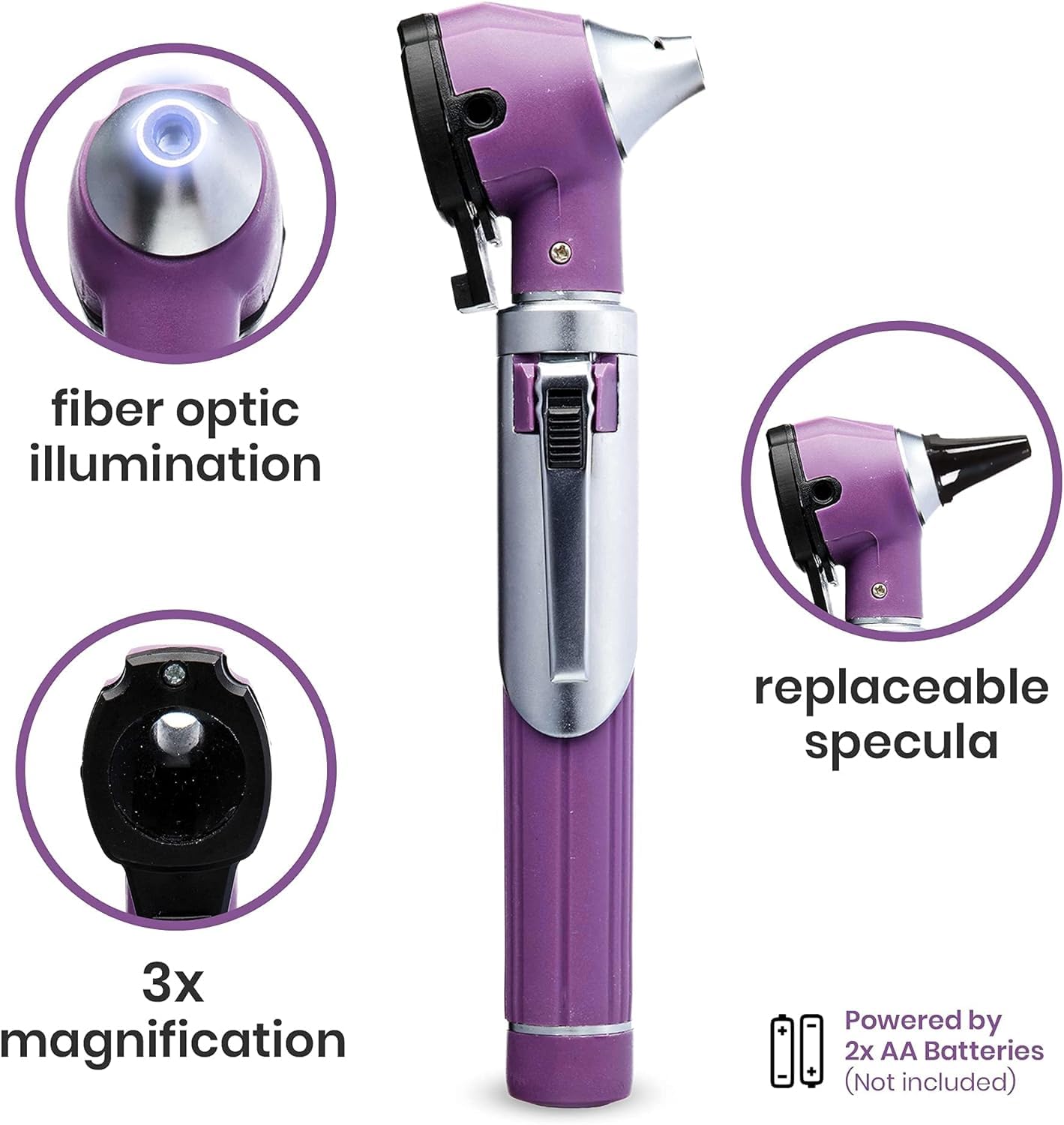 Zyrev ZetaLife Otoscope Set with 150 Extra Disposable Specula Tips, Purple