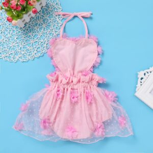 ODASDO Baby Girl's First Birthday Cake Smash Outfit Lace Romper Tutu Tulle Dress with Headband 2pcs Clothes Set, Pink Flower, 12-18 Months