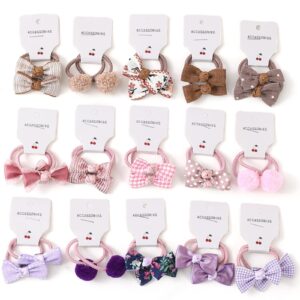 30 pcs(15 pairs) baby girl hair ties with bows 1.2 inch small toddler girls ponytail holders pigtails elastic bands hair accessories for kids