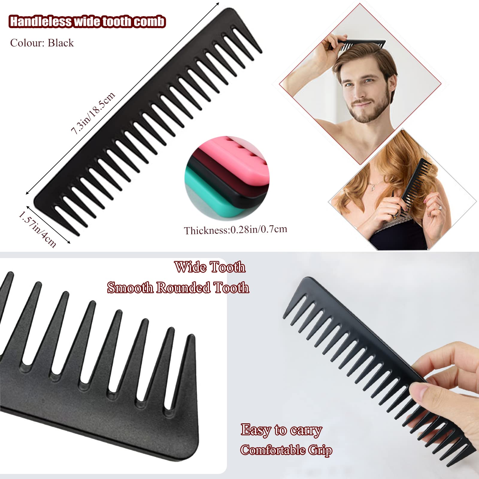 5 pcs Hair Comb Set Wide Tooth Comb for Detangling Fine Tooth Rat Tail Comb for Styling Shower Comb with Hook Women Men (Black)