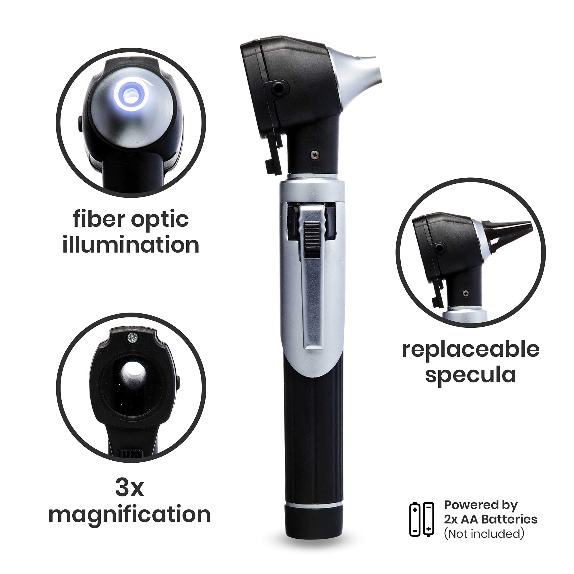 Zyrev ZetaLife Otoscope Set with 150 Extra Disposable Specula Tips, Black