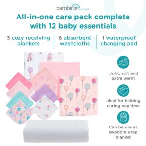 Baby Girl Newborn Essentials Must Haves 12pcs Light Pink Baby Shower Gifts-Receiving Blankets and Baby Bath Essentials Newborn Kit, Newborn Bath Essentials-Machine and Dryer Safe by BAMBINO CREATIONS