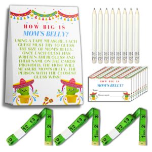 willabees measure mommys belly baby shower game how big is mom's 64 piece fiesta cactus games includes sign 50 playing cards 10 pencils 3 measuring tape sprinkle, multicolor