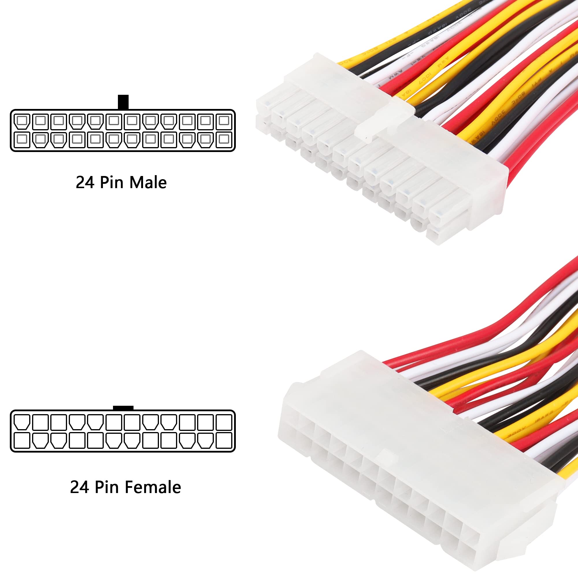 CERRXIAN 30cm ATX 24 Pin Motherboard Power Supply Extension Cable, 18AWG PSU ATX 24 Pin Male to 24 Pin Female Extender Power Cable for CPU Motherboard Computer(24-24)