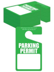 better office products green parking permit hang tags, 50 pack, poly plastic parking placards, temporary parking passes, bulk pack, 3" x 5" placards for rearview mirror, thick gauge (0.2"/0.5 mm),