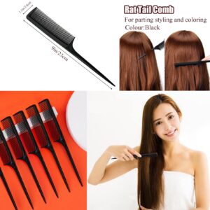 5 pcs Hair Comb Set Wide Tooth Comb for Detangling Fine Tooth Rat Tail Comb for Styling Shower Comb with Hook Women Men (Black)