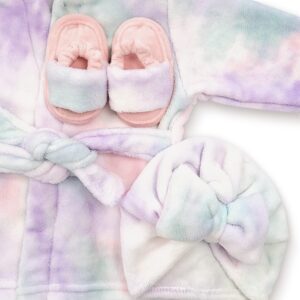 Rising Star Baby Robe Girl, Tie Dye Baby Bathrobe Towel, Slippers & Cap - Bath Robe Spa Set - Best Baby Shower for Girls