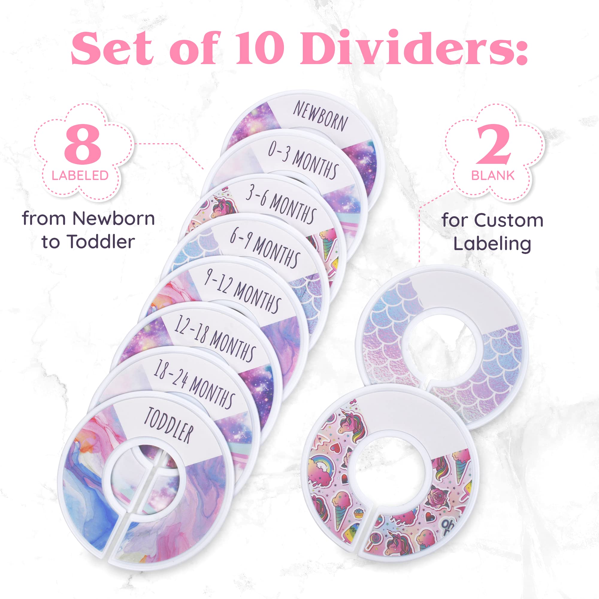 Baby Closet Dividers Clothes Dividers- Closet Divider Set | Color Clothing Rack Dividers, Clothes Dividers for Closets, Closet Labels, Dividers Closet Clothes Dividers (10 Baby Girl)