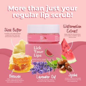 Watermelon Sugar Lip Scrub for Dry, Cracked and Dark Lips – Lip Scrubber Exfoliator Organic Lip Scrubs Exfoliator and Moisturizer with Lip Brush – Vegan, Cruelty-Free Lip Care Products (20g)