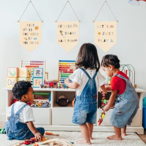 3 Pcs Play Sign Hanging Canvas Banner Flags Nursery Wall Play Sign Decor Let's Just Play Wall Banner Rainbow Pin Banner Nursery Room Banner Boho Nursery Wall Decor playroom Decor for Kids Girls Boys