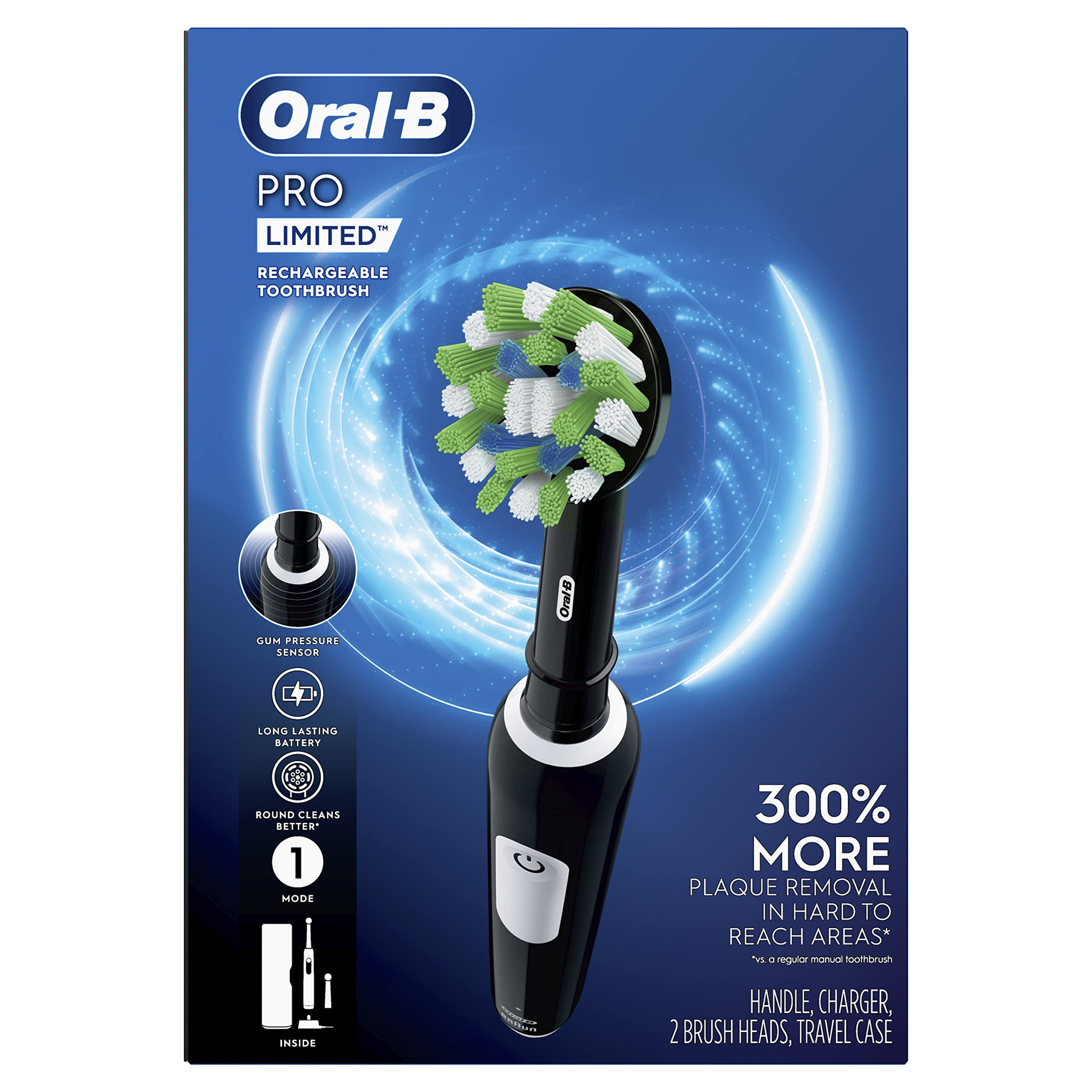 Oral-B Pro Limited Electric Toothbrush with (2) Brush Heads, Rechargeable, Black