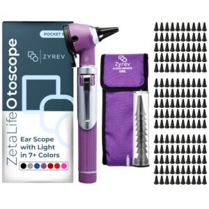 zyrev zetalife otoscope set with 150 extra disposable specula tips, purple