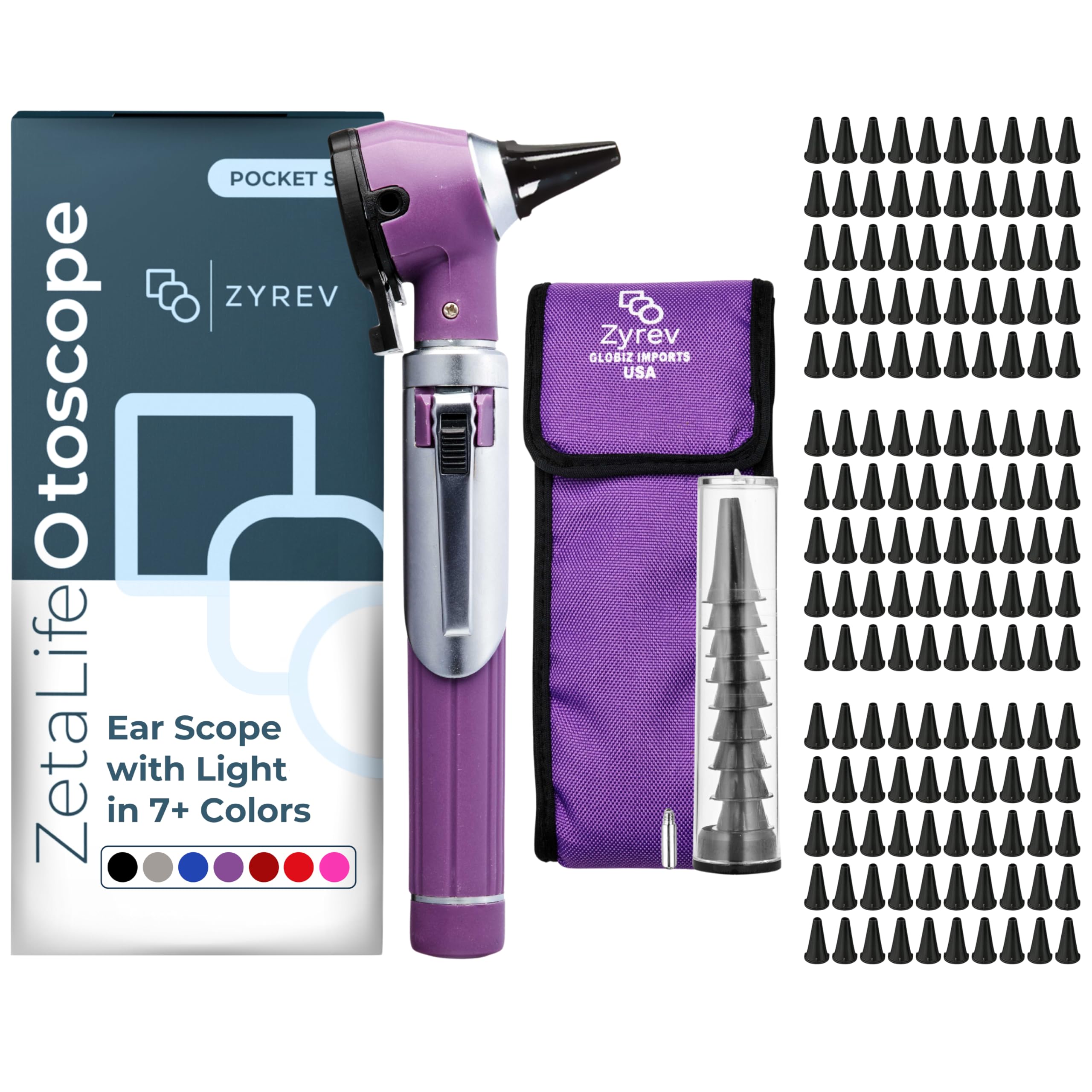 Zyrev ZetaLife Otoscope Set with 150 Extra Disposable Specula Tips, Purple