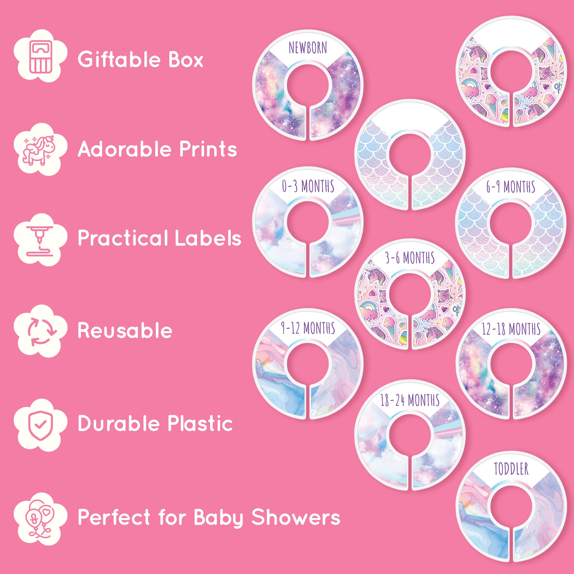 Baby Closet Dividers Clothes Dividers- Closet Divider Set | Color Clothing Rack Dividers, Clothes Dividers for Closets, Closet Labels, Dividers Closet Clothes Dividers (10 Baby Girl)