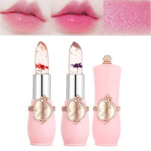 paminify 2pcs jelly clear crystal flower magic lipstick color changing tinted lip balm nourishing moisturizing lip stick labial magicos