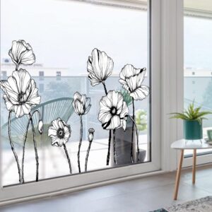 Creative Black Flowers Wall Stickers 3D Black Poppy Floral Wall Decals DIY Removable Large Black Vinyl Flower Plant Wall Art Decor for Teens Women Bedroom Living Room Nursery Office Decoration DT-1021