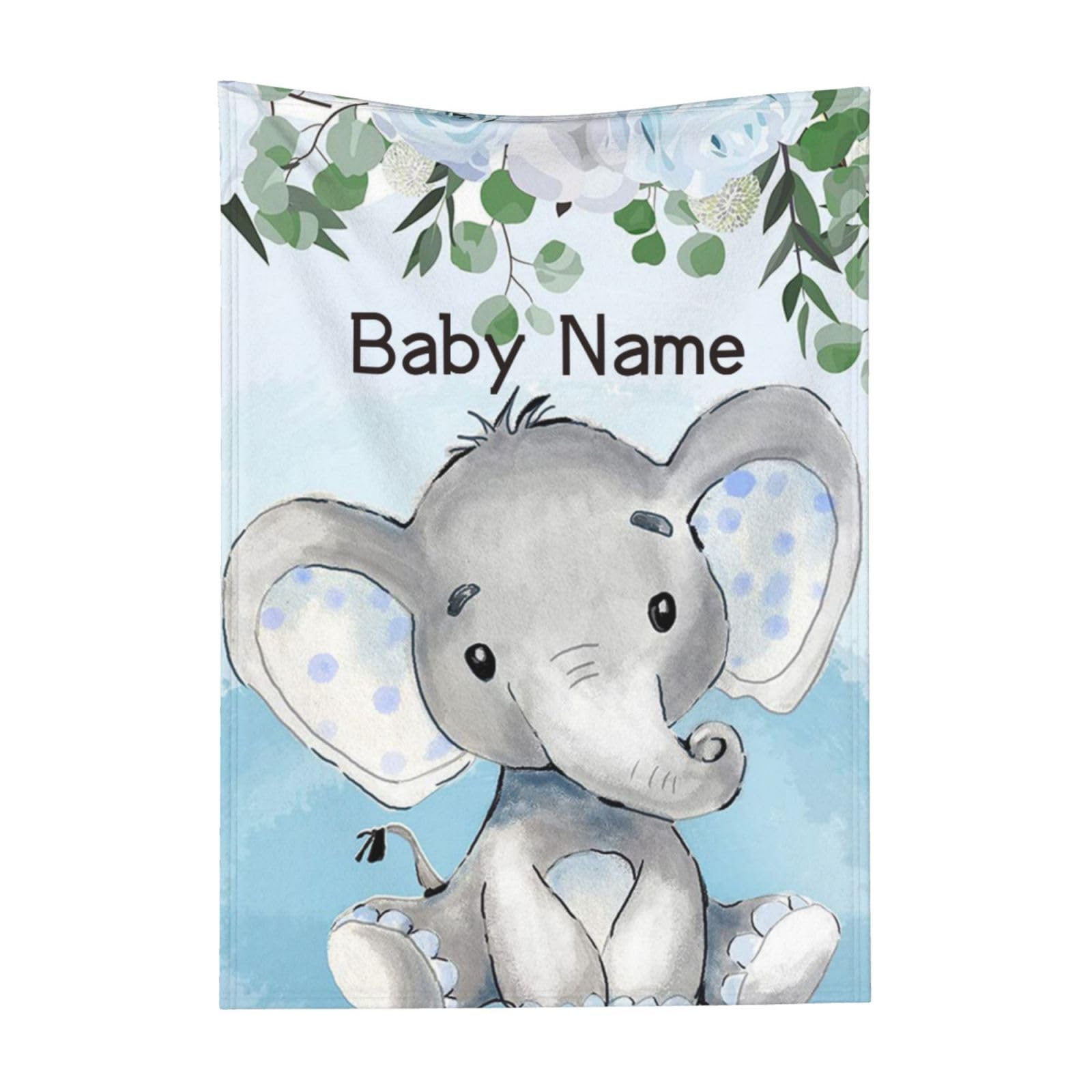 Personalized Baby Blanket with Name-Custom Baby Blankets for Girls Boys with Name-Customized Gifts for Newborn Baby Elephant Baby Name Blanket Throw Fleece Swaddle Toddler Shower Blanket