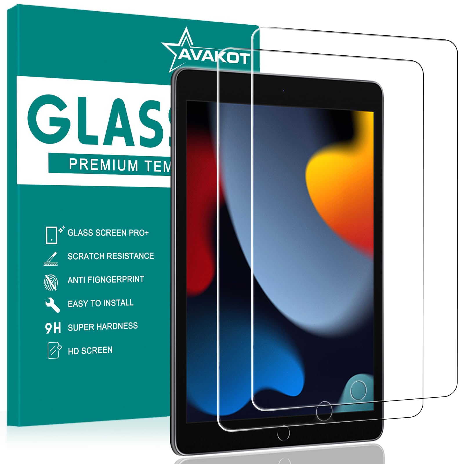 avakot 2 Pack Screen Protector for iPad 10.2, Tempered Glass Film Compatible with iPad 9th Generation 10.2 Inch 2021/2020/2019 Anti-Scratch Sensitive Dropproof Screen Protector for iPad 8th/7th Gen