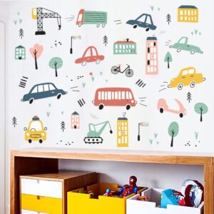 BuerHomie Vehicle Automobile Wall Decals for Boys Room, Cartoon Cars Stickers