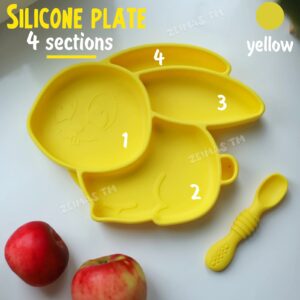 ZEIMAS Silicone Divided Toddler Baby Plates - Portable Non Slip Suction Plates for Children Babies and Kids BPA Free Baby Dinner Plate (Bunny)