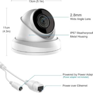 Real HD 4MP PoE IP Turret Dome Camera, 2.8mm Wide Angle, H.265, Support Firmware Upgrade, ONLY Compatible with Hik Vision NVR, NDAA Compliant