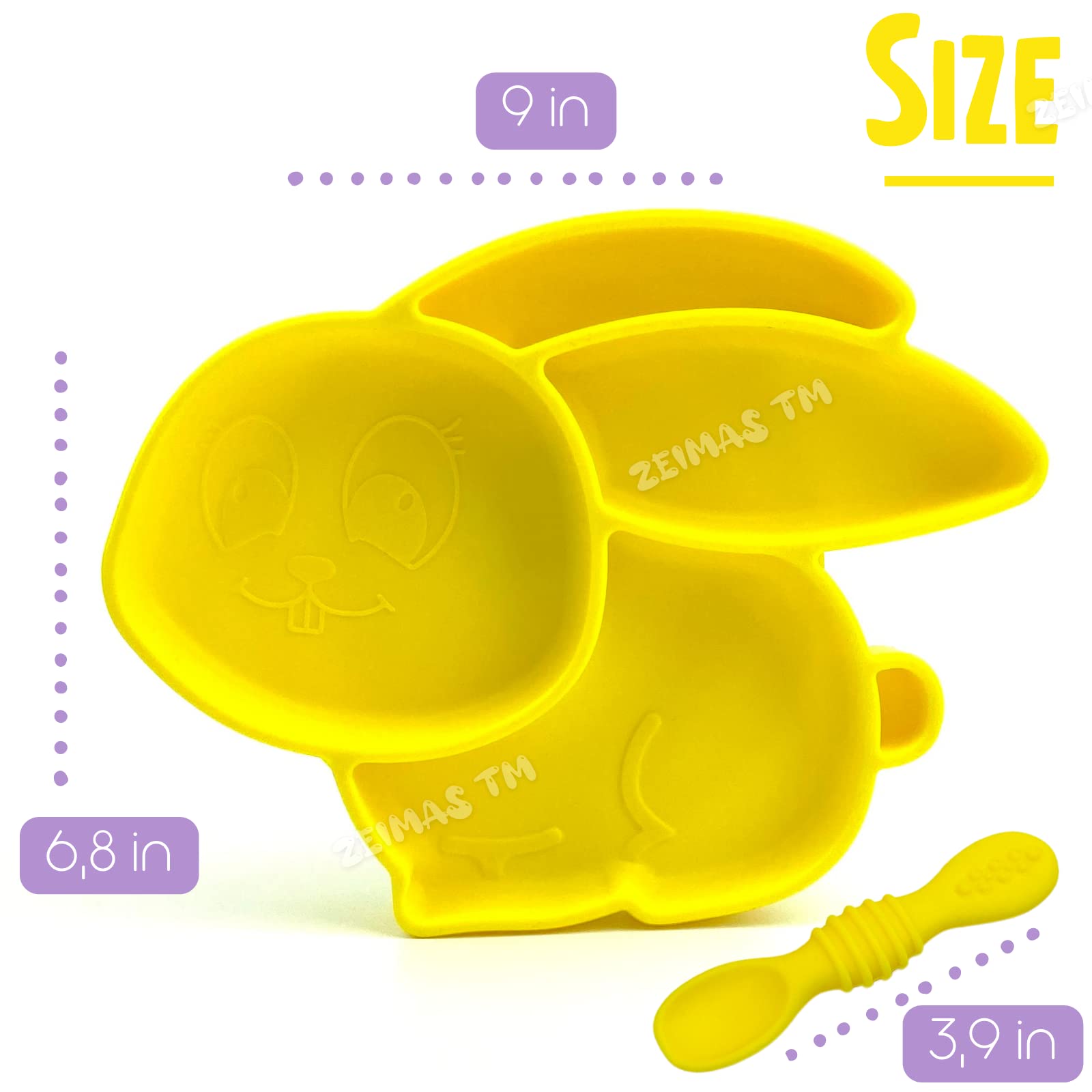 ZEIMAS Silicone Divided Toddler Baby Plates - Portable Non Slip Suction Plates for Children Babies and Kids BPA Free Baby Dinner Plate (Bunny)