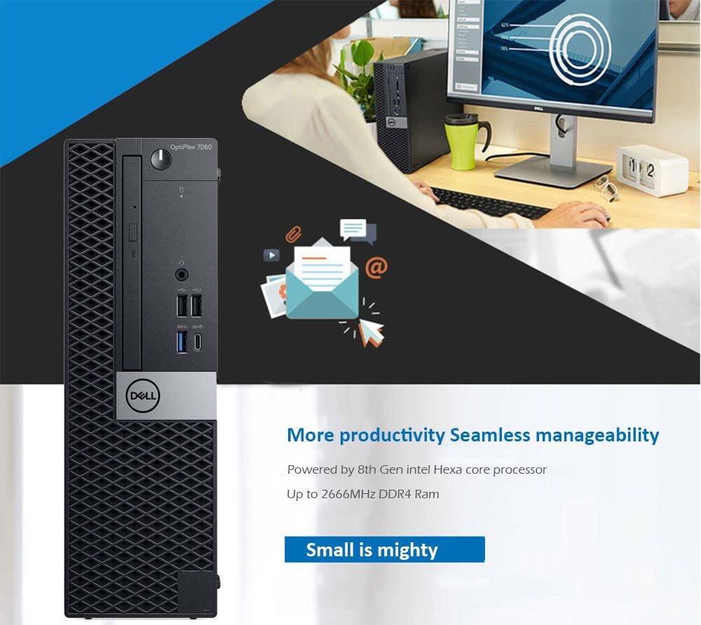 Dell Optiplex 7060 SFF Desktop Computer PC | Intel 8th Gen i7-8700 (6 Core) | 16GB DDR4 Ram 512GB NVMe M.2 SSD | Built-in WiFi 6E & Bluetooth 5.2 | Windows 11 Pro | Wireless Keyboard & Mouse(Renewed)